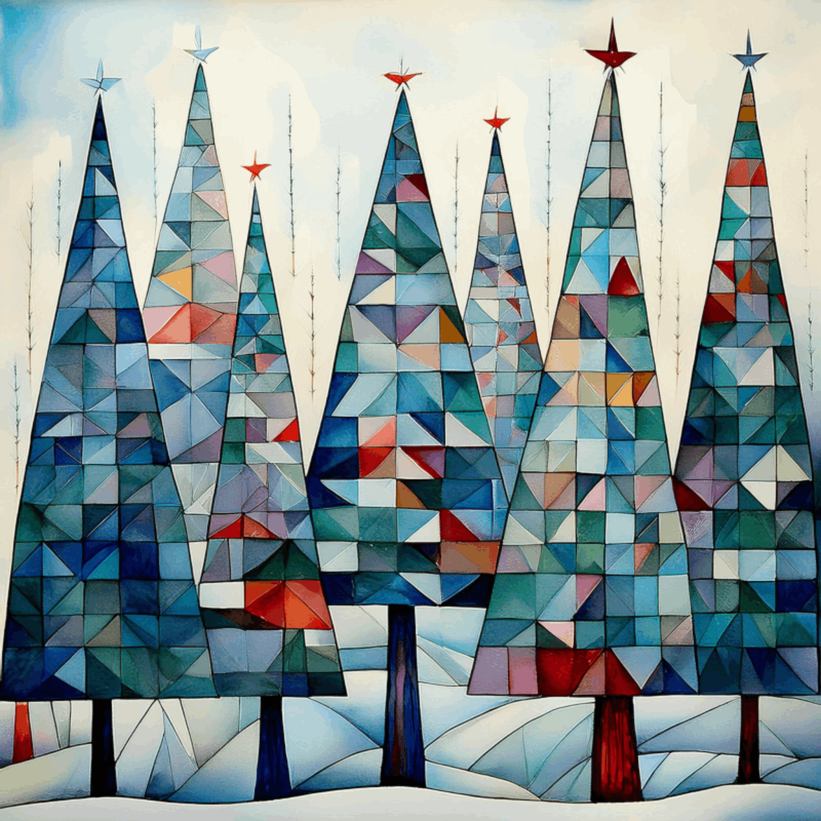 Quilted Trees IV – Square Quiltscape Holiday Notecard | Quiltberry Farm