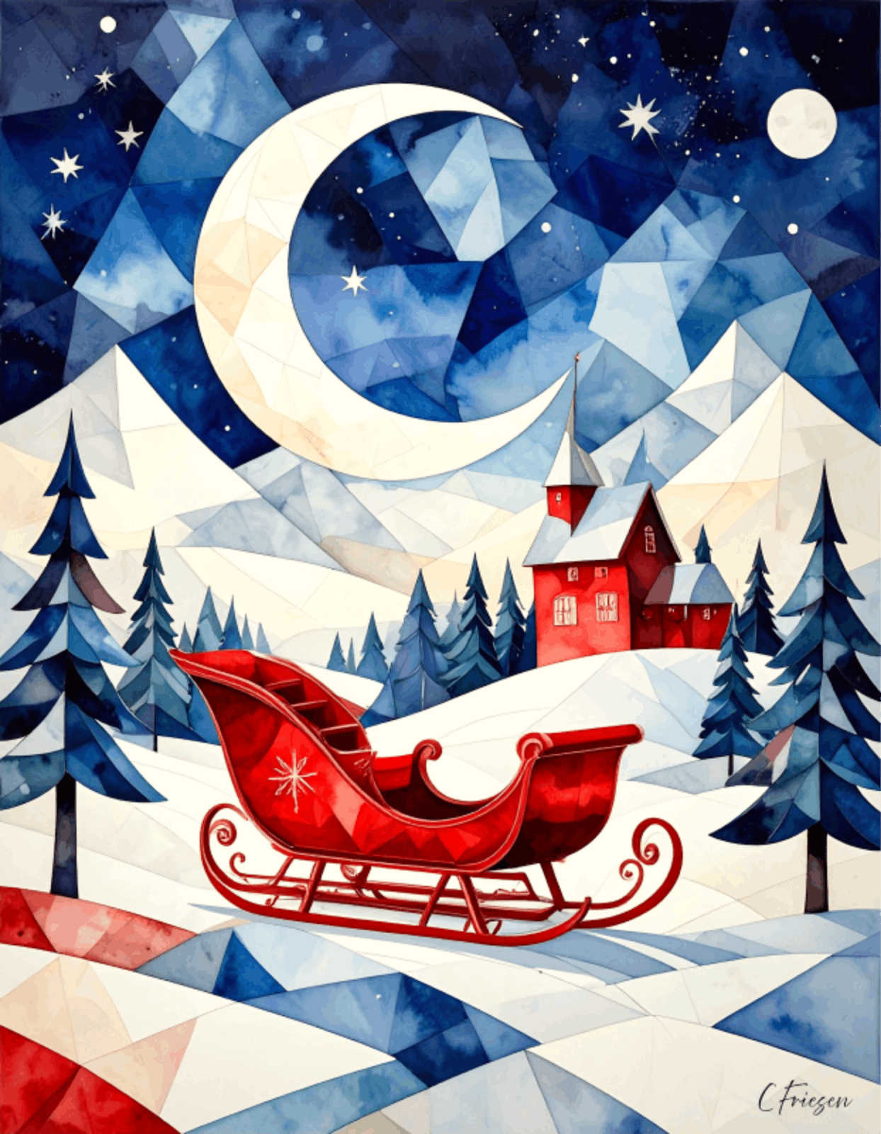 Sleigh Bells II Quiltscape Christmas Card | Quiltberry Farm
